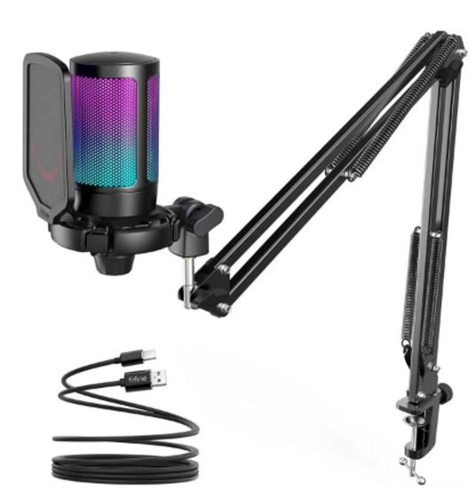 Microfone Gamer Rgb Usb Para Computador Tomate + Suporte - Microfone ...