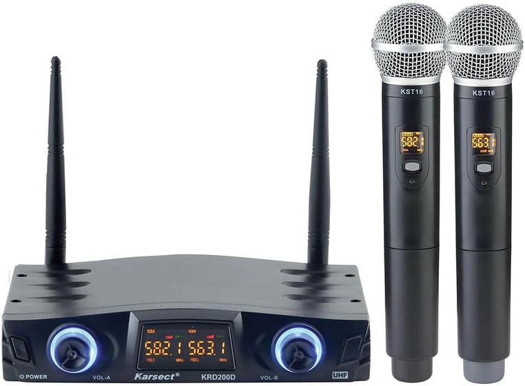 Microfone Karsect Sem Fio KRD-200DM UHF Duplo De Mão 16 Frequências ... Microfone Karsect Sem Fio KRD-200DM UHF Duplo De Mão 16 Frequências ...