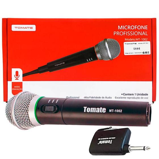 Microfone Profissional Sem Fio Mt-1002 Tomate Com Cabo Transmissor - Microfone Dinâmico ...