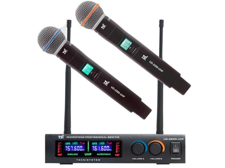 Microfone Sem Fio Duplo De Mão Super Cardioide Ud-2200-Uhf - TSI ...