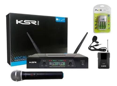 Microfone Sem Fio Duplo Recarregavel Lapela Mao Ksr Uhf 002d - KSR PRO - Microfone - Magazine Luiza
