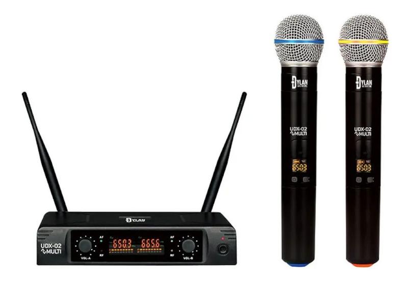 Microfone sem fio uhf duplo de mao dylan udx-02 30 canais - Microfone Dinâmico - Magazine Luiza