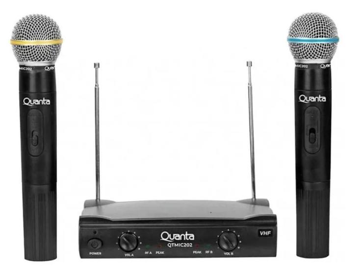 Microfone Sem Fio Wireless Vhf Duplo Quanta Qtmic202 Bivolt - Microfone ...