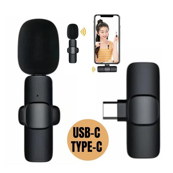 Microfone Wireless Sem fio Microfone de Lapela Para Celular Usb C Type ...