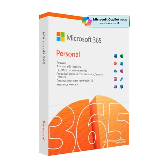 Microsoft 365 Personal (12 meses) 1 usuário. PC/Mac/Iphone/tablet ...