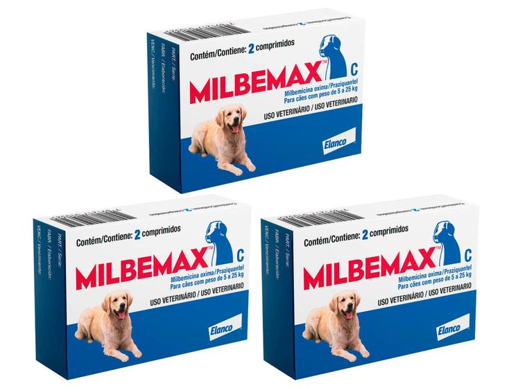 Milbemax Cães De 5kg A 25kg - 2 Comprimidos - 3 Unidades - ELANCO ...