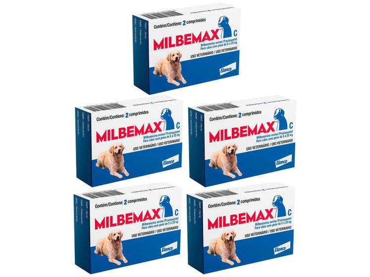 Milbemax Cães De 5kg A 25kg - 2 Comprimidos - 5 Unidades - ELANCO ...