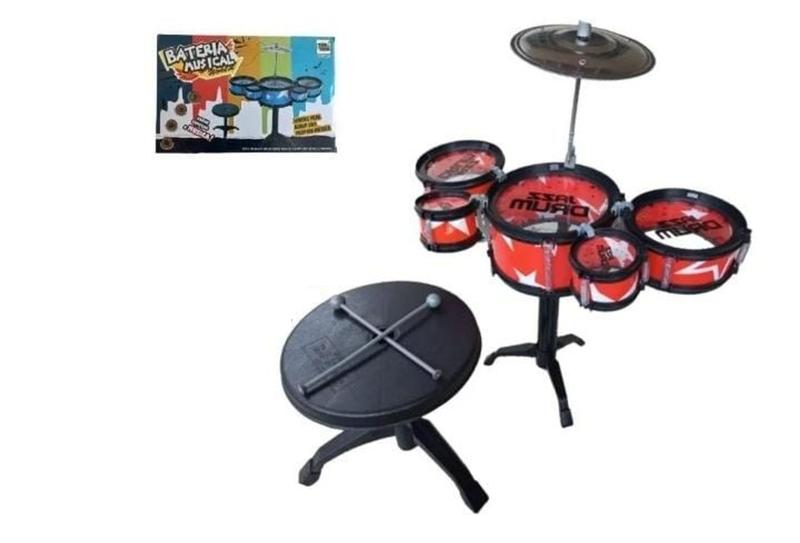 Mini bateria infantil Jazz Drum com duas baquetas 5 tambores e ...