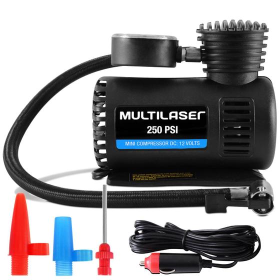 Mini Compressor Ar Automotivo Multiuso 12V 250 PSI Manômetro 3 Bicos ...