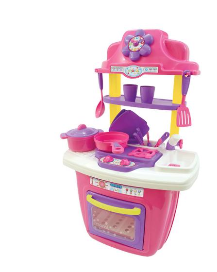 Mini Cozinha Infantil Rosa Com Rodinhas/Abre Forno/Agua Pia - Maral ...