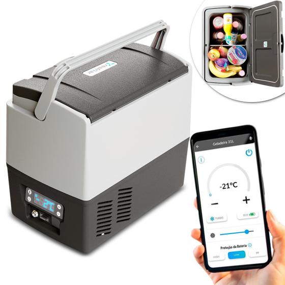Mini Geladeira Portátil Resfriar 18 Litros Bivolt 12/24V com Bluetooth ...
