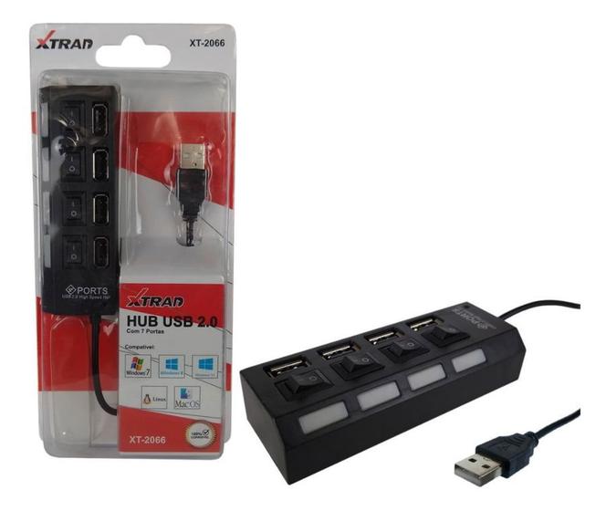 Mini HUB USB 4 Portas 2.0 XT 2066 Xtrad Para Computador Notebook Com ...