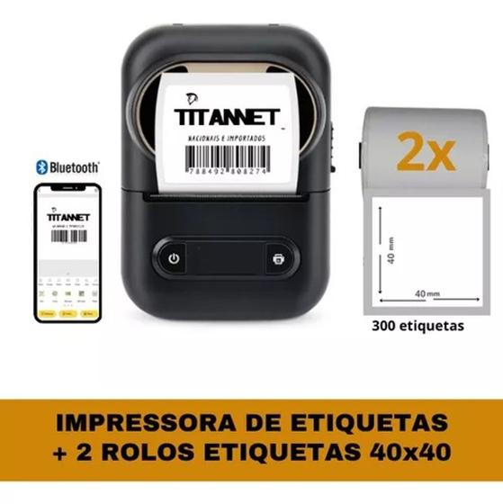 Mini Impressora Bluetooth + 2 Rolos Etiquetas 40x40 - TITANNET ...