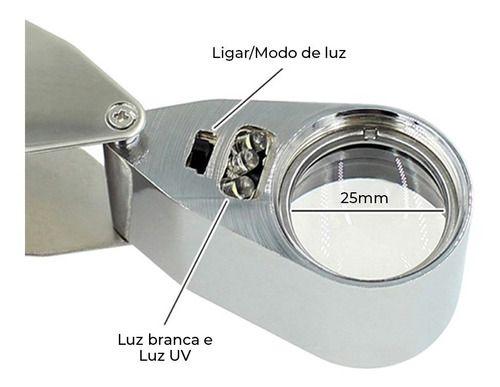 Mini Lupa Mão Led Duplo Zoom 40x 25mm Articulada Lelong - Lupa de Mão ...