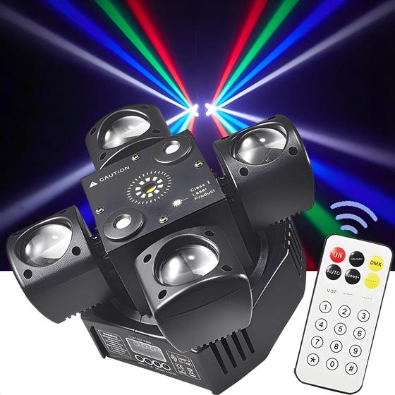 Mini Moving Head RGBW LED Com 4 Braços, DMX, Controle De Som, Laser E ...