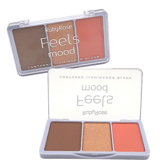 Mini Paleta Completa Contorno Blush Iluminador Feels Mood Ruby Rose - Estojos e Paletas de ...