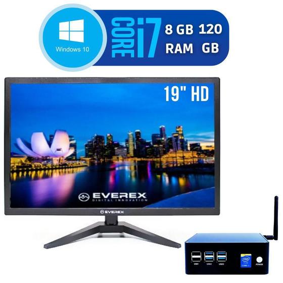 Mini PC Core i7, 8GB, 120GB SSD e Windows 10 + MONITOR 19" - Everex ...