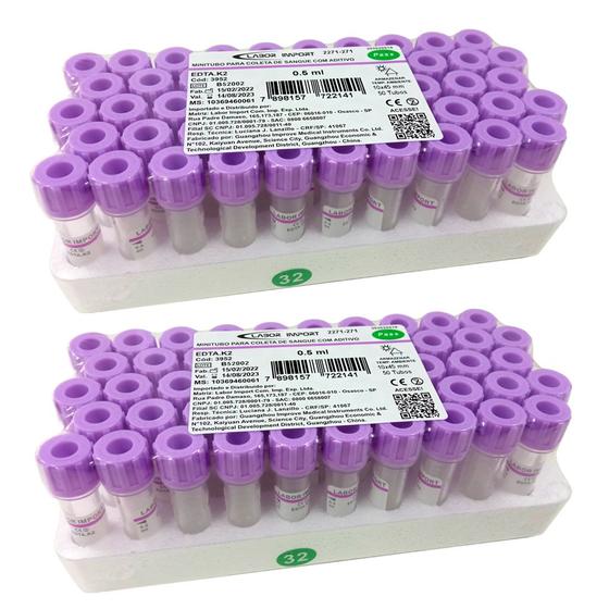 Mini Tubo de Coleta com EDTA K2 0,5 ml (LABOR) - 100 Unidades - Outros ...