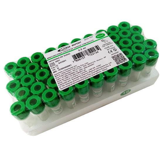 Mini tubo de Coleta com Heparina de Sódio 0,5 ml (LABOR) - 50 Unidades ...