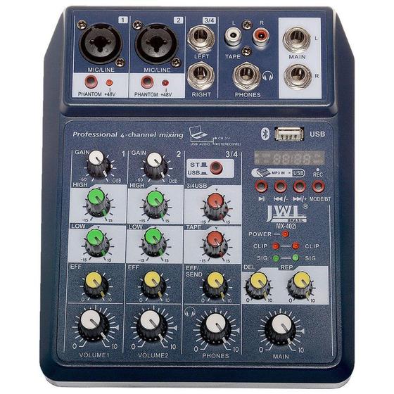 Mixer De Áudio Profissional 4 Canais Bluetooth Mx 402i Jwl Mesa De