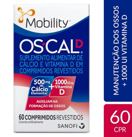 Mobility Os-cal D Cálcio 500mg + Vitamina D 1000UI C/ 60 Comprimidos ...