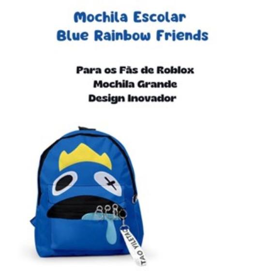 Mochila Escolar Grande Azul Babão Blue Rainbow Friends Alças de Costas ...