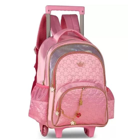 Mochila Escolar Menina Infantil Com Rodinhas Sweet Queen Tema Princesas ...