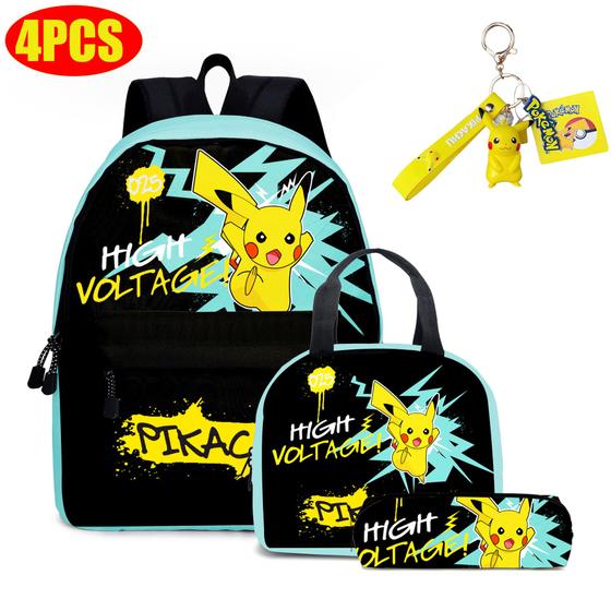 Mochila Escolar Pokémon Pikachu com Lancheira e Estojo de Lápis (4 ...