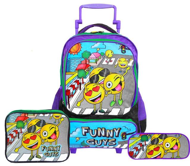 Mochila Infantil De Rodinha Escolar Menino Funy Guys Brilho 3D Alto ...