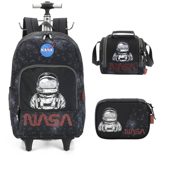 Mochila Infantil Rodinhas Nasa Astronauta Com Lancheira e Estojo ...