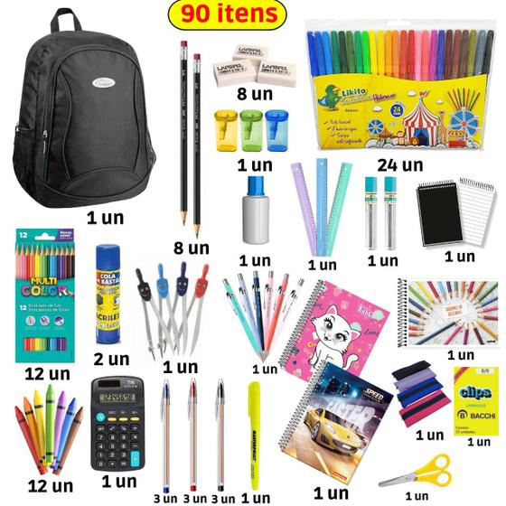 Mochila Kit Material Escolar Caderno Lápis Ensino Médio Ensino fundamental Kits Completo - Kit ...