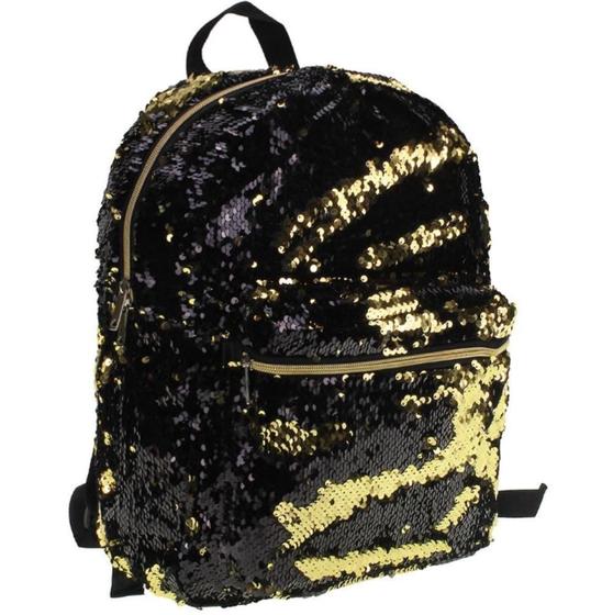 Mochila Poliéster de Costas Paetê Preta e Dourada CG2027 - Clio Girls ...