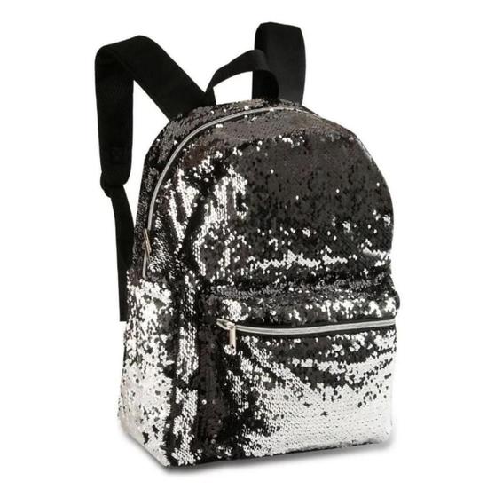 Mochila Poliéster de Costas Paetê Preta e Prata CG2027 - Clio Girls ...