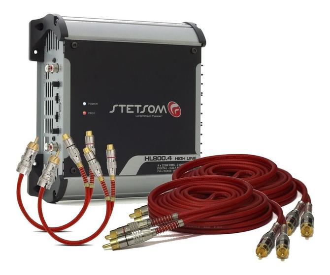 Módulo Amplificador Stetsom HL800.4 800W + 2 RCA 5 Metros Blindado + 2 ...