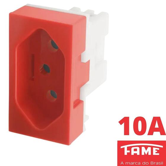 Módulo Tomada Padrão 2P+T 10A Vermelha Modulare Evidence Blanc Mais FAME - Módulo de Tomada ...
