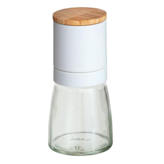 Moedor de temperos vidro com tampa de bambu - branco - ARK - Moedores ...