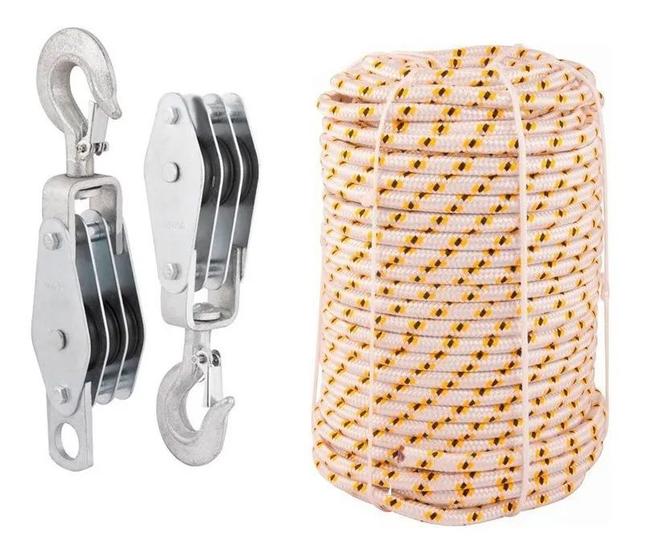 Moitão Cadernal Com 3 Roldanas 45mm 650kg 2 Peças + 50m Corda - VONDER ...