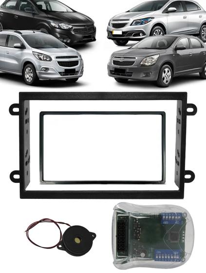 Moldura De Painel 2 Din + Interface Comando de Volante Chevrolet Onix Cobalt Spin Prisma 2013 ...