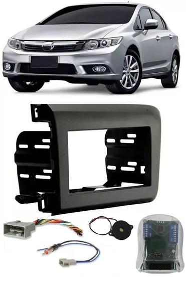 Moldura De Painel 2 Din + Interface Comando de Volante Honda New Civic 2012 2013 2014 2015 2016 ...