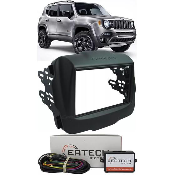 Moldura De Painel 2 Din + Interface Comando de Volante Jeep Renegade 2015 2016 2017 2018 2019 ...