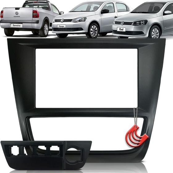 Moldura Painel 2 Din Central Multimidia Dvd Mp5 Preta Volkswagen Vw Gol Saveiro Voyage G6 ...