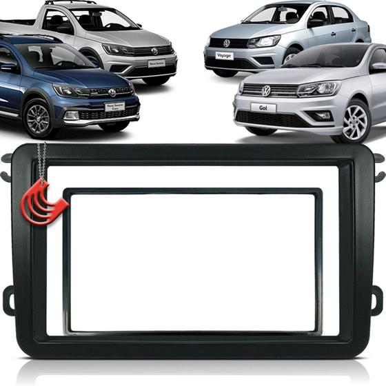 Moldura Painel 2 Din Central Multimidia Dvd Mp5 Preta Volkswagen Vw Gol Voyage Saveiro G8 ...