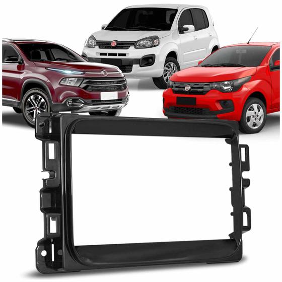 Moldura Painel 2 Din Fiat Toro Mobi Uno 2016 2017 2018 2019 Black Piano Chinês 7" Multimídia Dvd ...