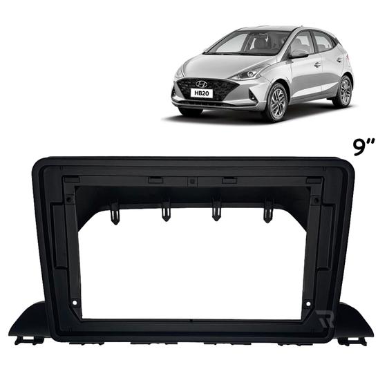 Moldura Painel DVD 2 Din Central Multimidia 9 Polegadas Hyundai HB20 2020 2021 Preto Fosco ...