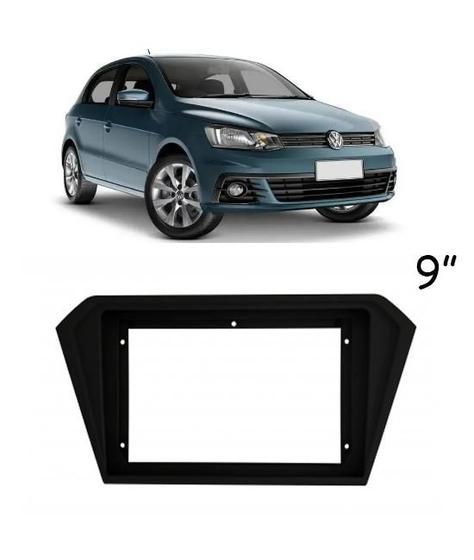 Moldura Painel DVD 2 Din Central Multimidia 9 Polegadas VW Gol Saveiro Voyage G7 Preto Fosco ...