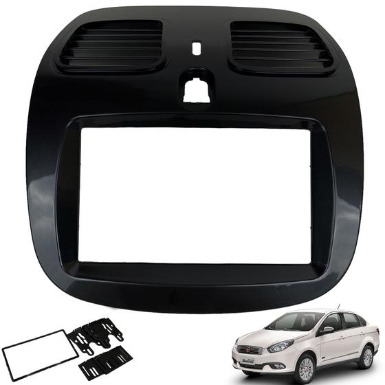 Moldura Painel DVD 2 Din MP5 Central Multimidia Fiat Gran Grand Siena Palio Sporting Grafite ...