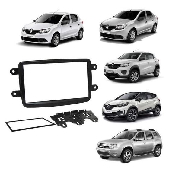 Moldura Painel DVD 2 Din MP5 Central Multimidia Renault Kwid Captur Duster Sandero Logan Oroch ...
