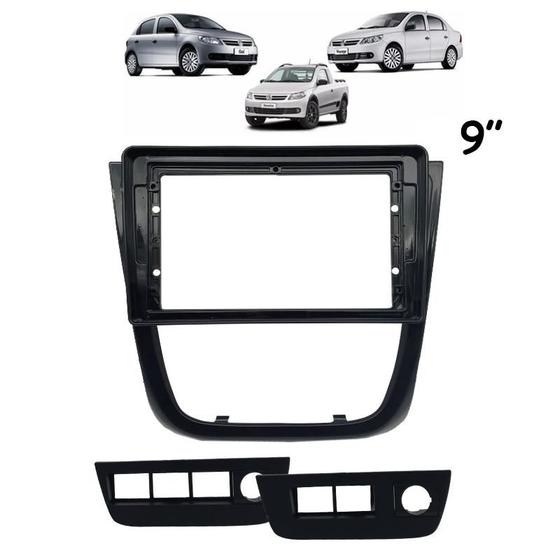 Moldura Painel DVD Central Multimidia 9 Polegadas Flutuante VW Gol Saveiro Voyage G5 Black Piano ...