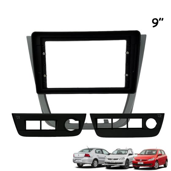 Moldura Painel DVD Central Multimidia 9 Polegadas Flutuante VW Gol Saveiro Voyage G5 Grafite ...