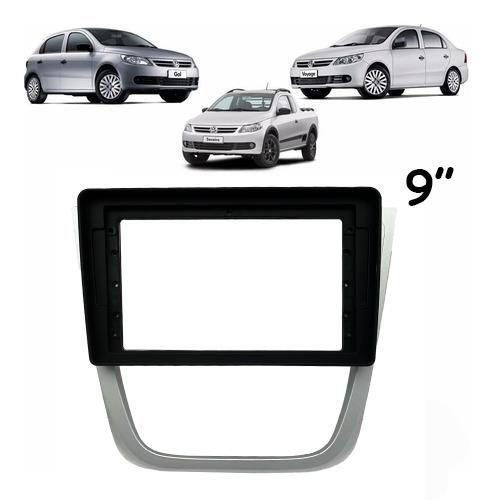 Moldura Painel DVD Central Multimidia 9 Polegadas Flutuante VW Gol Saveiro Voyage G5 Prata ...